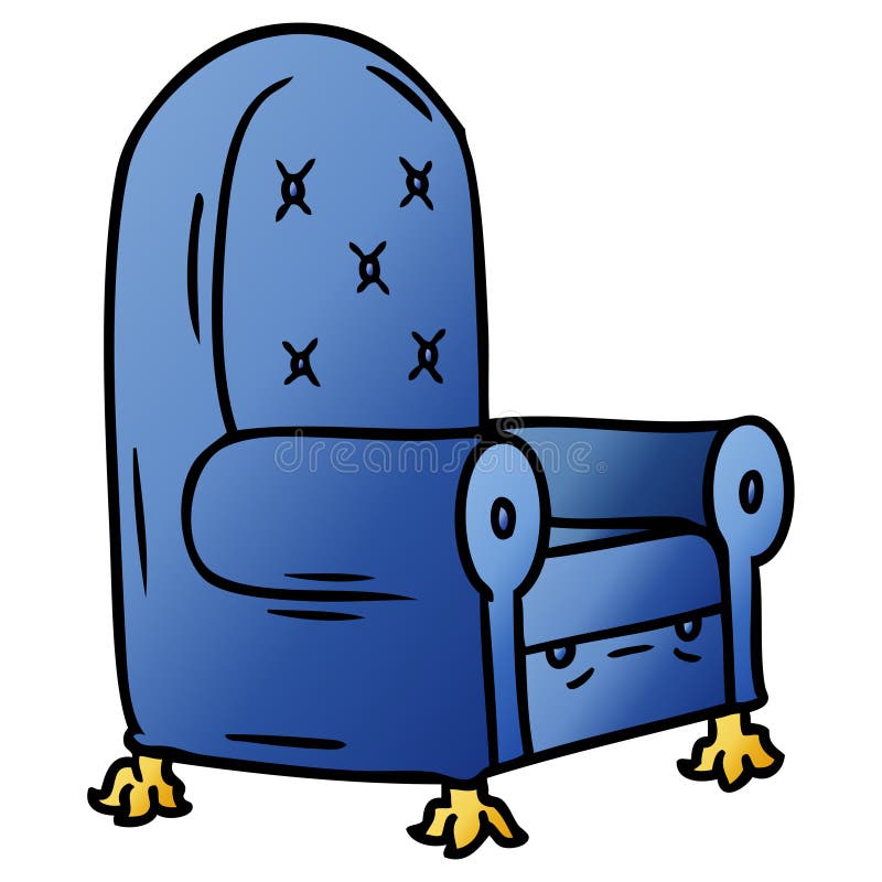 Gradient Cartoon Doodle of a Blue Arm Chair Stock Vector - Illustration ...