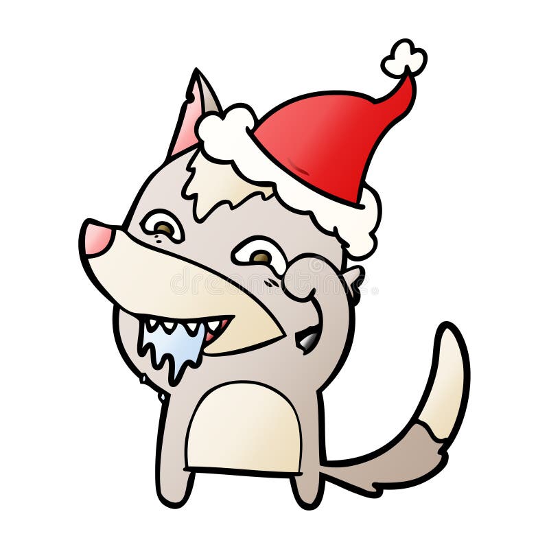 Gradient Cartoon of a Hungry Wolf Wearing Santa Hat Stock Vector ...