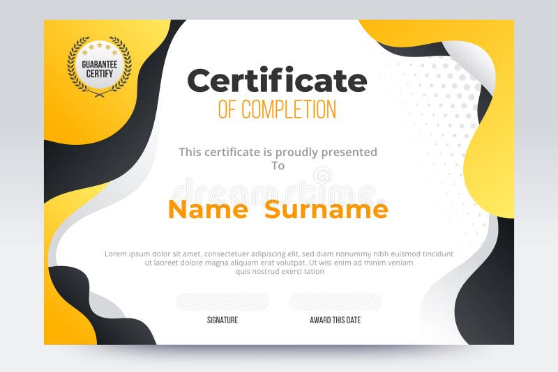 Gradient Certificate of Completion Template. Yellow and Black Color ...