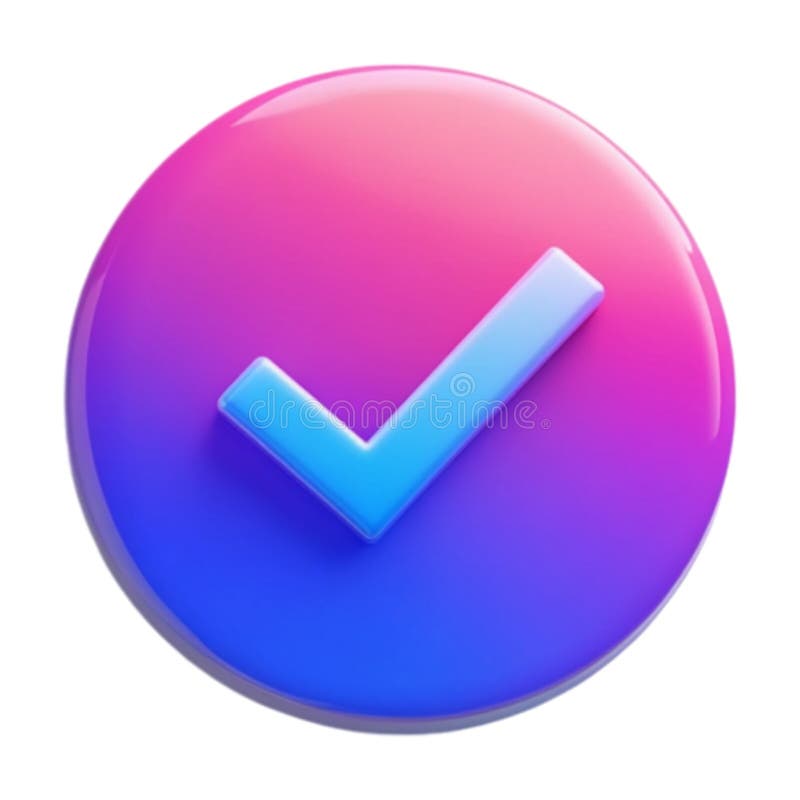 Gradient Checkmark Icon Pink and Blue 3D Button on Transparent ...