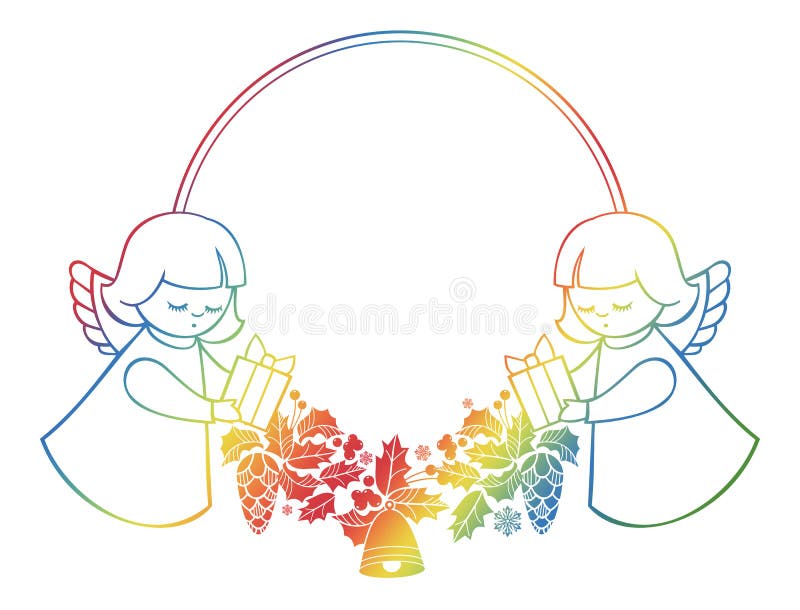Gradient Christmas Frame with Cute Angels. Copy Space Stock ...