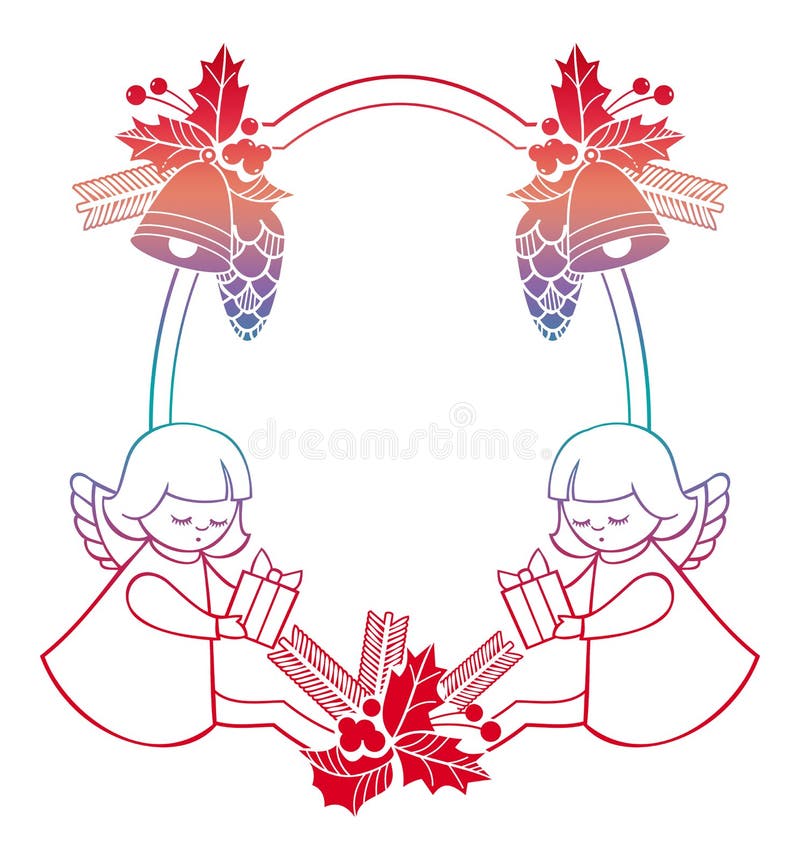 Gradient Christmas Frame with Cute Angels. Copy Space Stock ...