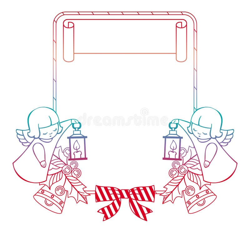 Gradient Christmas Frame with Cute Angels. Copy Space Stock ...