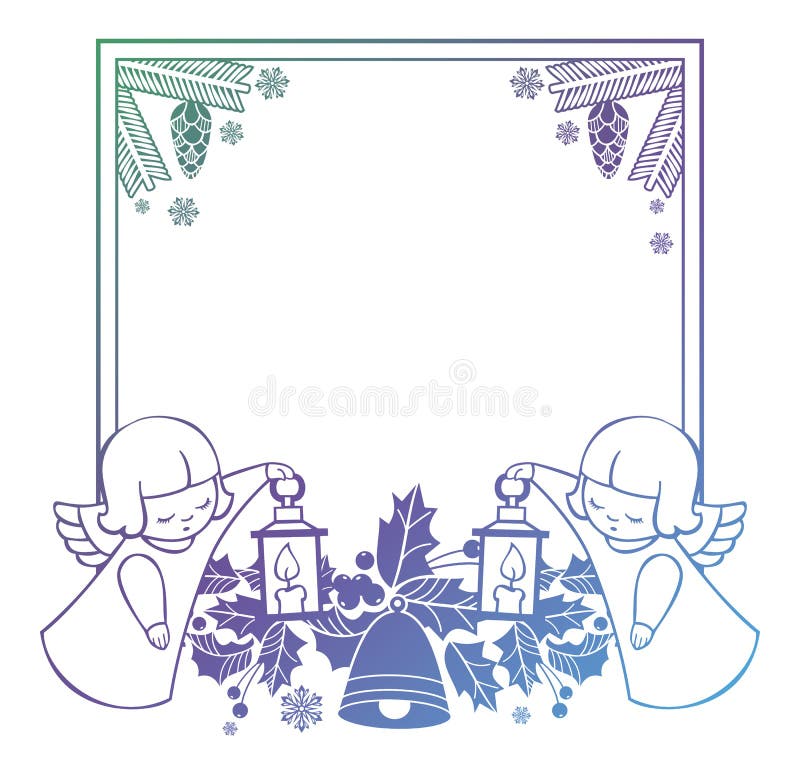 Gradient Christmas Frame with Cute Angels. Copy Space Stock ...