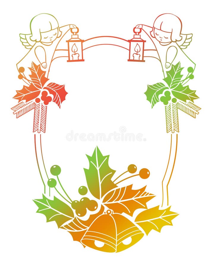 Gradient Christmas Frame with Cute Angels. Copy Space Stock ...