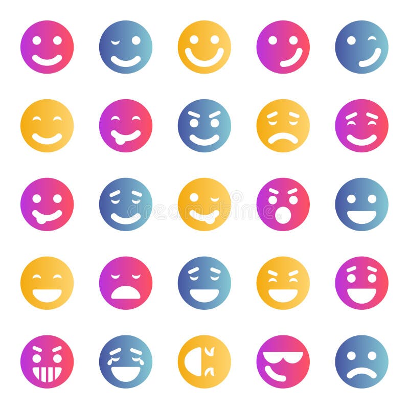 Gradient Color Icons for Smiley Face. Stock Vector - Illustration of ...