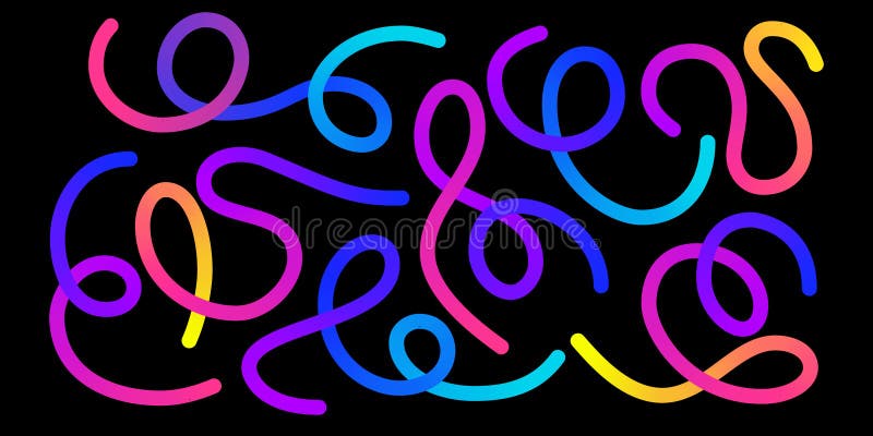 Gradient Color Lines Collection on Black Background - Smooth Curves ...