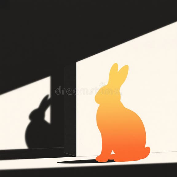 A Gradient-colored Bunny Silhouette Casting a Shadow in a Minimalist ...