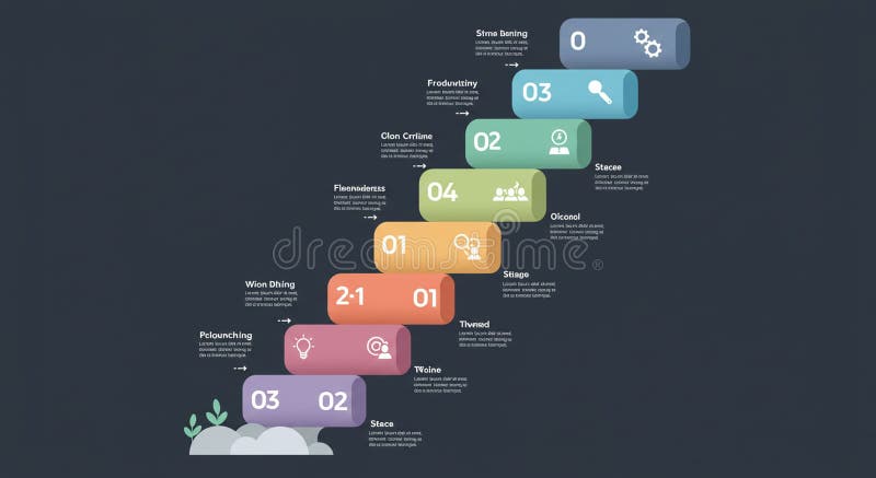 Gradient-colored 3D Staircase Chart Against a Dark Background ...