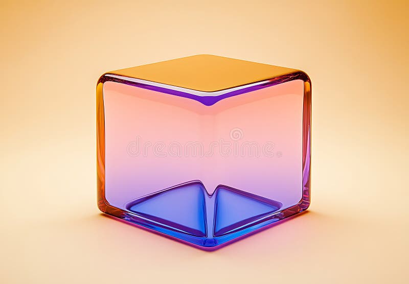 Gradient Colored Glass Cube on Pastel Background Stock Illustration ...