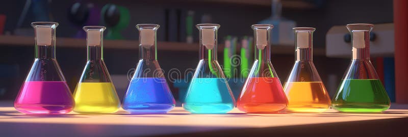 Gradient of Colored Liquids in Glass Flasks Stock Illustration ...