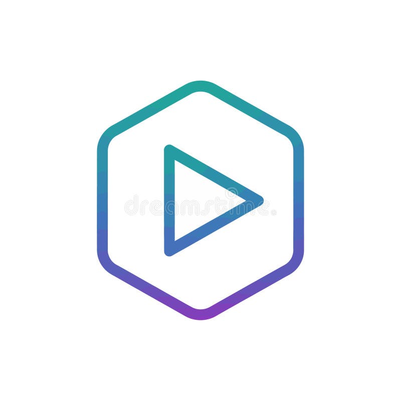 A Gradient-colored Play Button is Centered Inside a Hexagon Outline ...