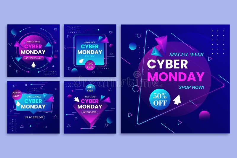 Gradient Cyber Monday Instagram Posts Collection Vector Design Stock ...