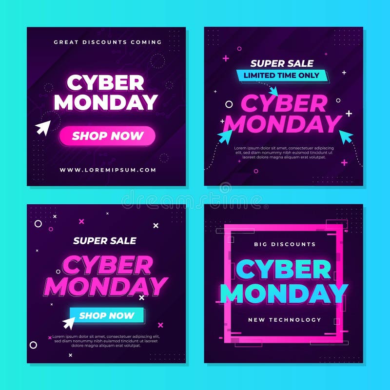 Gradient Cyber Monday Instagram Posts Collection Vector Design Stock ...