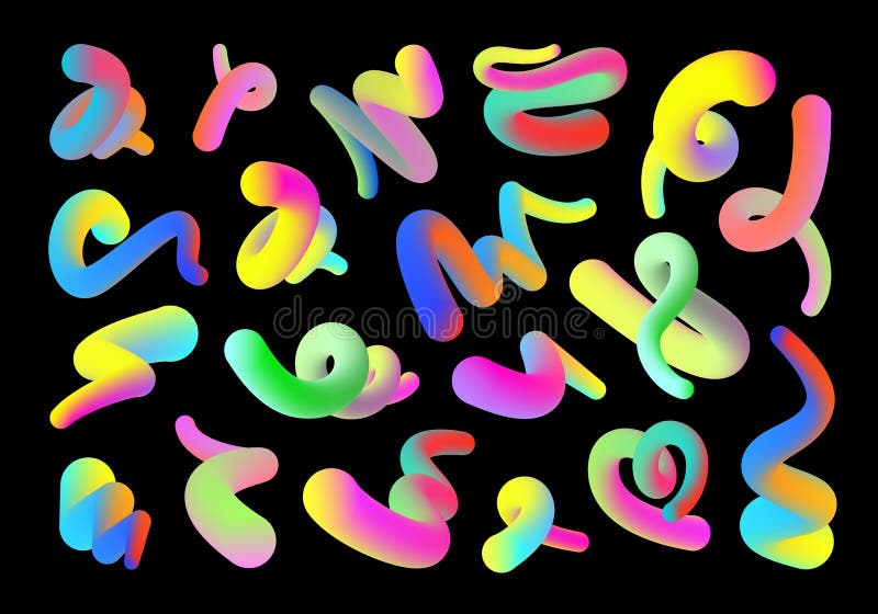 Gradient 3D Shapes. Abstract Colorful Lines, Twisty Forms and Vibrant ...