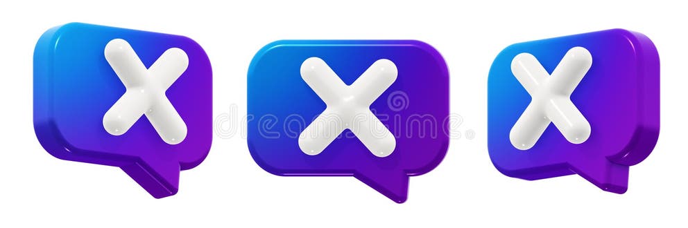 Gradient 3D Speech Bubble Rectangular Decline Negative Cross Icon Blue To Purple Chat Balloon ...