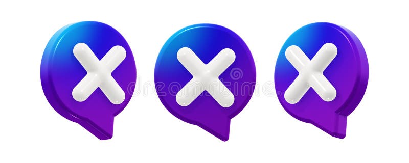 Gradient 3D Speech Bubble Round Decline Negative Cross Icon Blue To ...