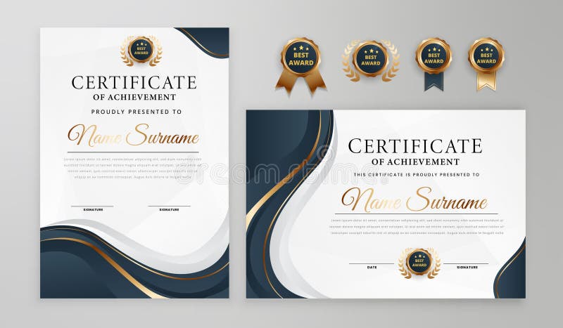 Gradient Elegant Blue and Gold Certificate with Badge and Border Vector ...