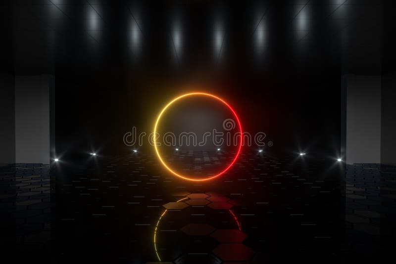 Gradient Glowing Lines with Dark Stage Background, 3d Rendering Stock ...