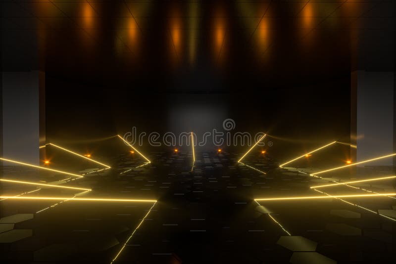 Gradient Glowing Lines with Dark Stage Background, 3d Rendering Stock ...