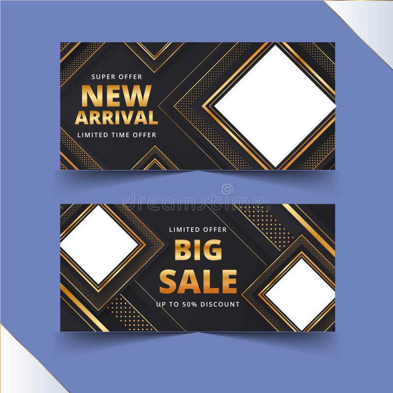 Gradient Golden Luxury Banners with Photo Vector Design Stock Vector ...