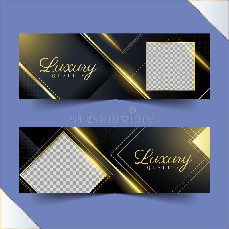 Gradient Golden Luxury Banners Set with Photo Vector Design Stock ...