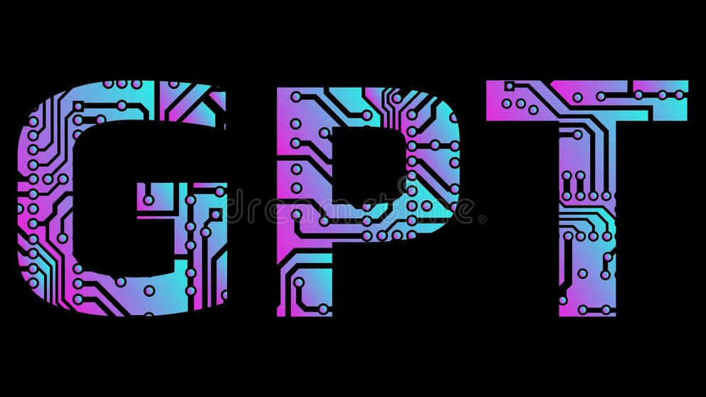 Gradient GPT Text from PCB Tracks Isolated on Black Background. Chat ...