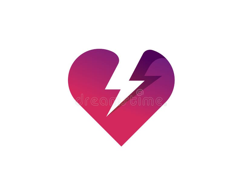 Gradient Heart Love Symbol with Negative Space Lightning Thunder ...