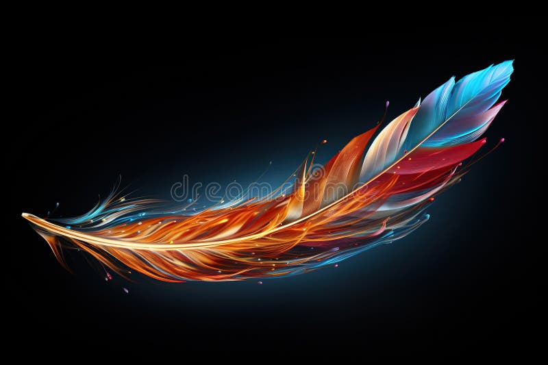 Gradient Holographic Neon Feather on a Black Background. Generated by ...