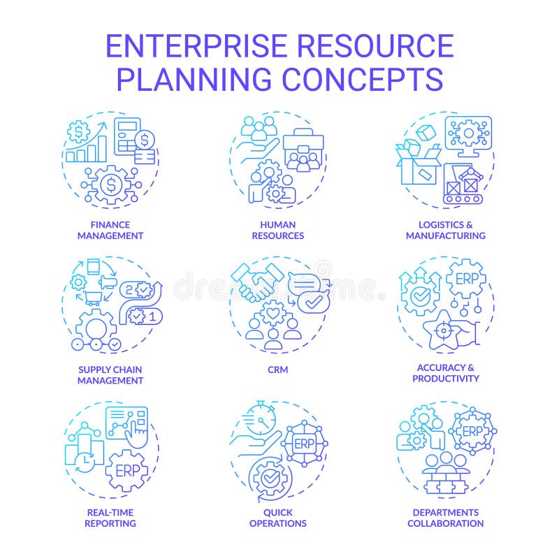 Gradient Icons Representing ERP Concepts Stock Illustration - Illustration of concept ...