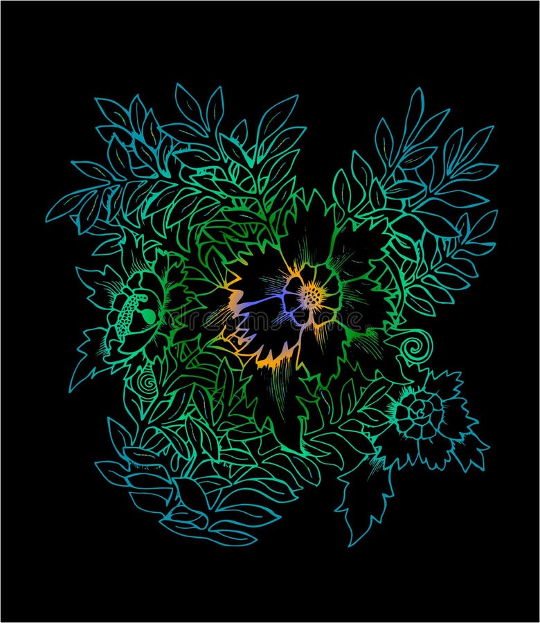 Gradient Illustration of a Bouquet of Flowers. Black and White Bouquet ...