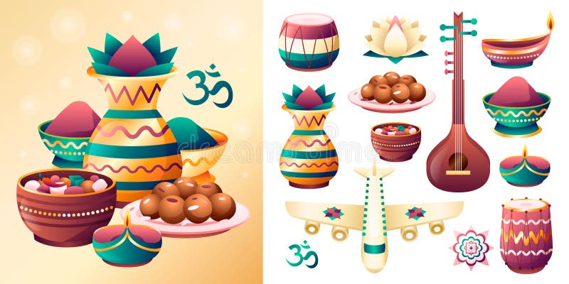 Gradient India Travel Elements Set Stock Illustration - Illustration of ...