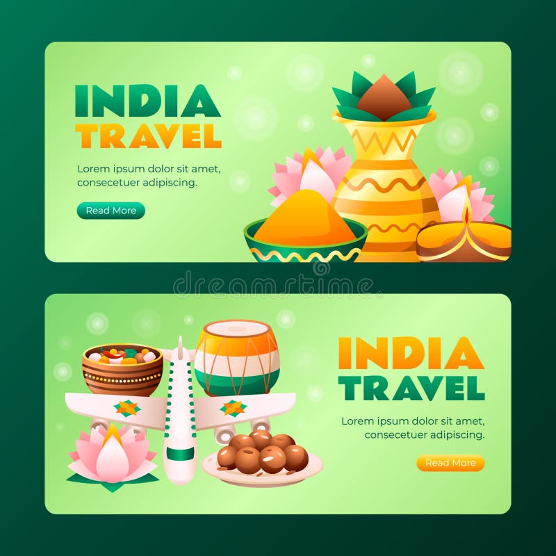Gradient India Travel Horizontal Banner Template Set Stock Illustration ...