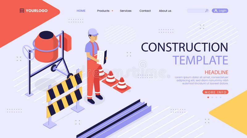 Gradient Landing Page Template for Construction Domain Vector ...