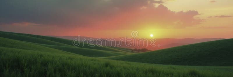 Gradient Landscape at Sunset with Green White Red Hues, Serene ...