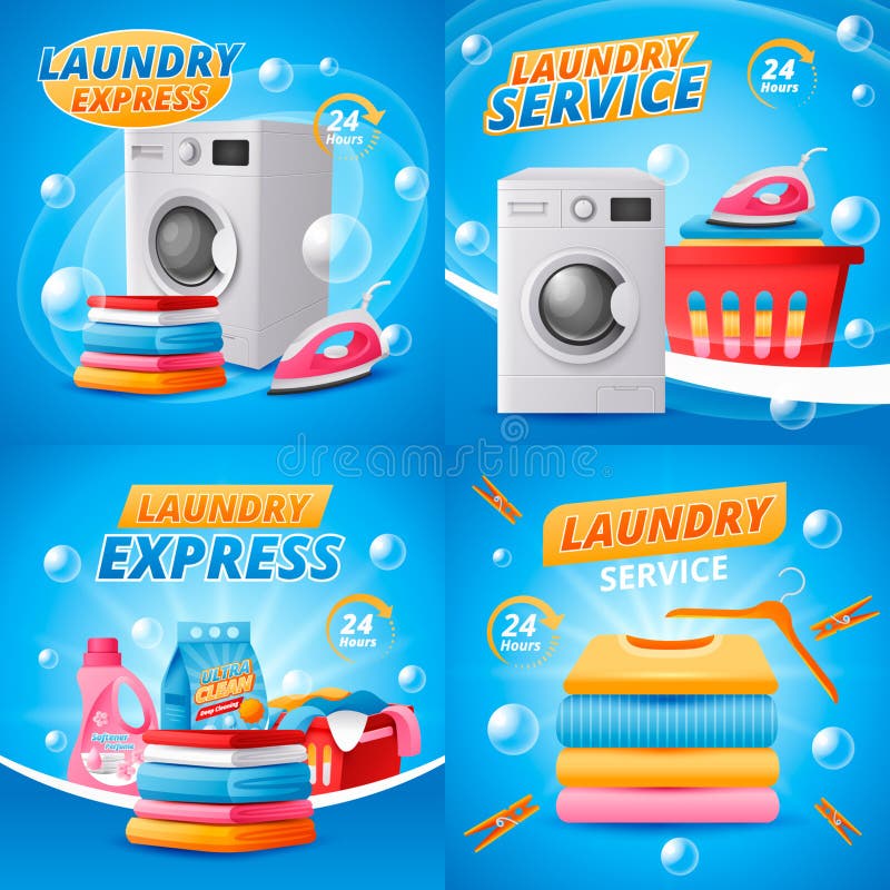 Gradient Laundry Service Square Illustration Set Stock Illustration ...