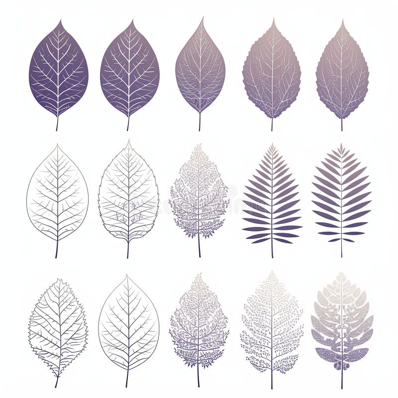 Gradient Leaf Designs Showcasing Intricate Outlines and Delicate ...