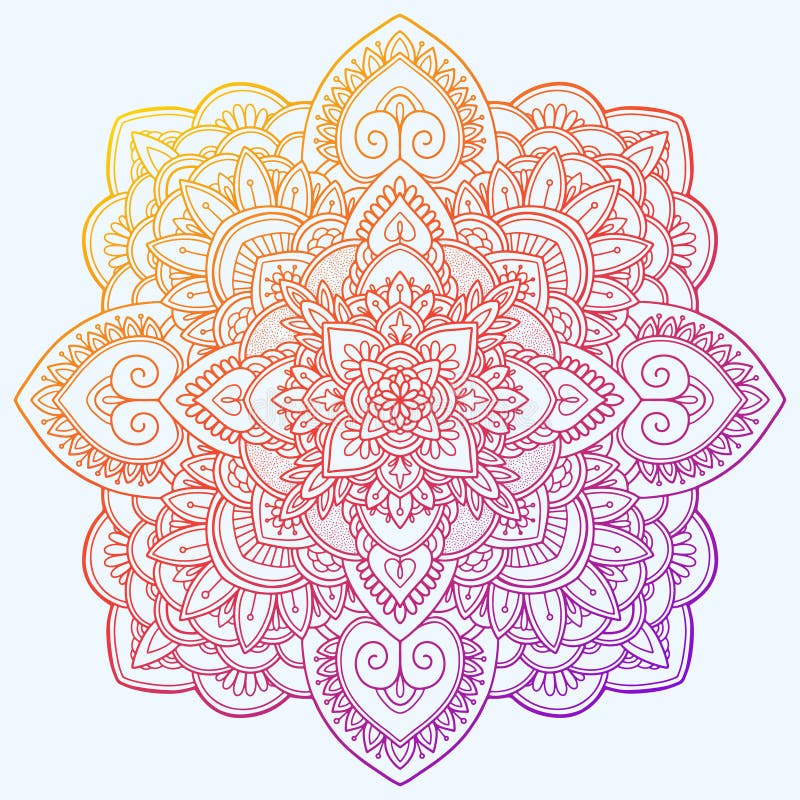 Gradient Mandala. Circle Ethnic Ornament. Hand Drawn Traditional Indian Round Element. Spiritual ...