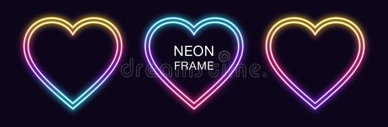 Gradient Neon Heart Frame. Vector Set of Romantic Neon Border with ...