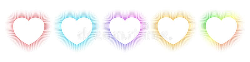 Gradient Neon Heart Shape Set, Colorful Blend Mesh Heart Frames Lines ...