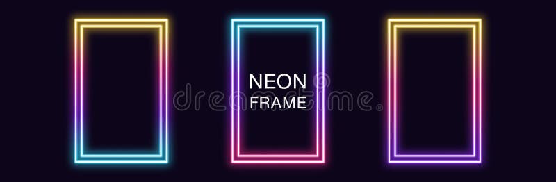 Gradient Neon Rectangle Frame. Vector Set of Rectangular Neon Border ...