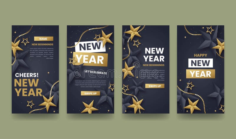 Gradient New Year Banner Collection Abstract Design Vector Illustration ...