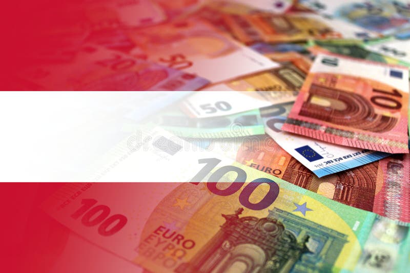 Euro Banknotes Colored in the Colors of the Flag of Austria. Stock ...