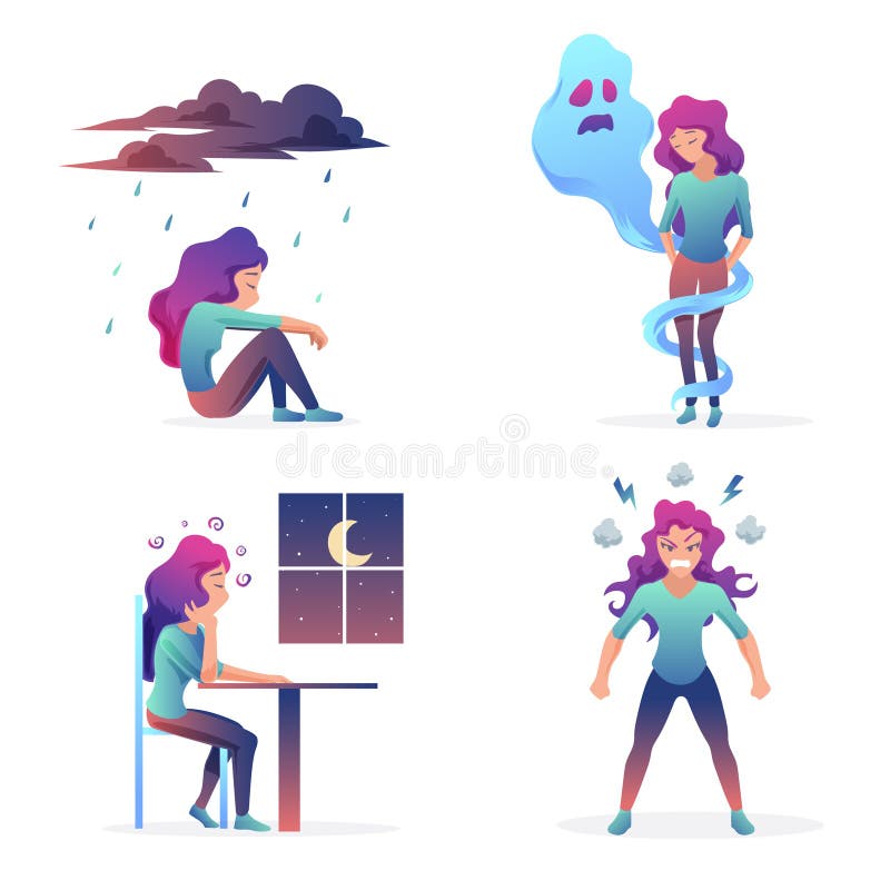 Gradient People with Mental Health Problems Vector Illustration. Stock ...