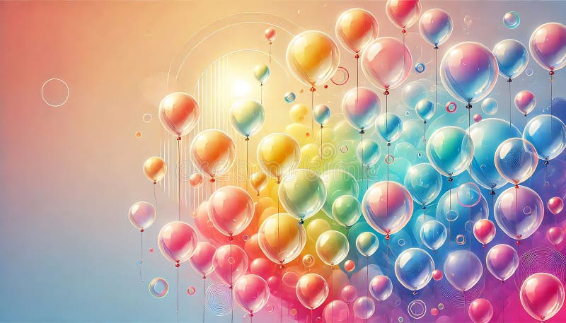 Gradient Rainbow Background with Floating Translucent Balloons in ...