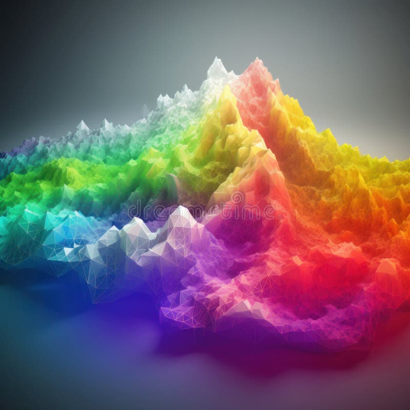 Gradient Rainbow Colored Topographic Grid Terrain with Hills and ...
