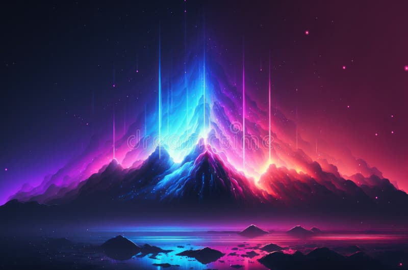 Gradient Reflection God Rays Magic Sunset in Wonderland Landscape Neon ...