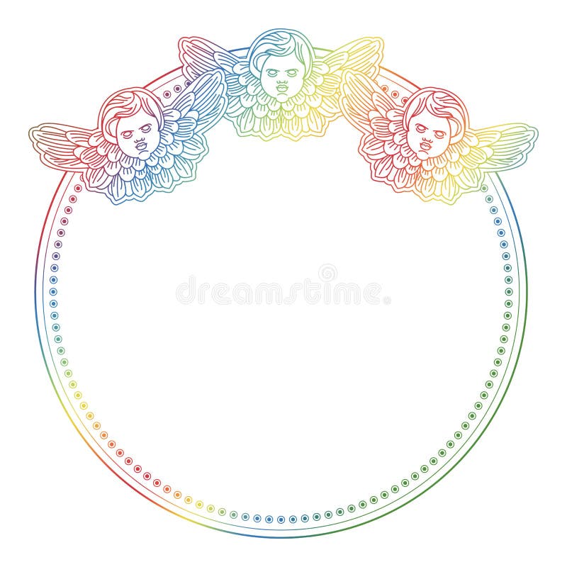 Gradient Round Frame with Angel in Vintage Style. Custom Element Stock ...
