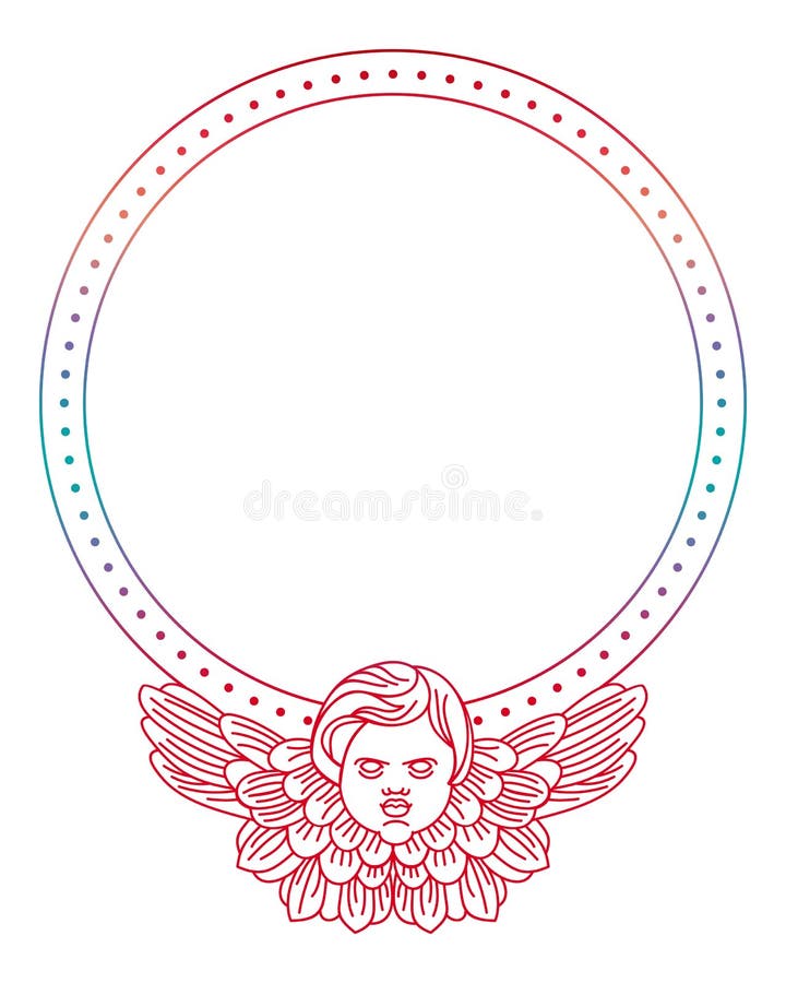 Gradient Round Frame with Angel in Vintage Style. Custom Element Stock ...