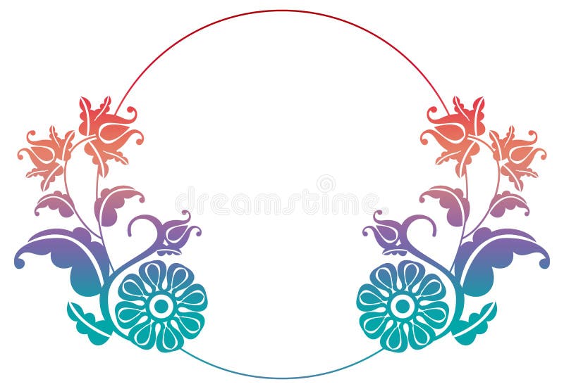Gradient Round Frame with Flowers Stock Illustration - Illustration of ...
